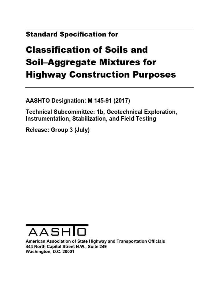 AASHTO M145 Clasificación de Suelos y Mezclas de Suelo y Agregado | PDF ...