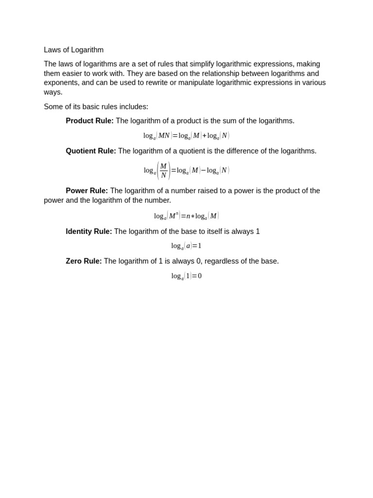 Laws of Logarithm | PDF