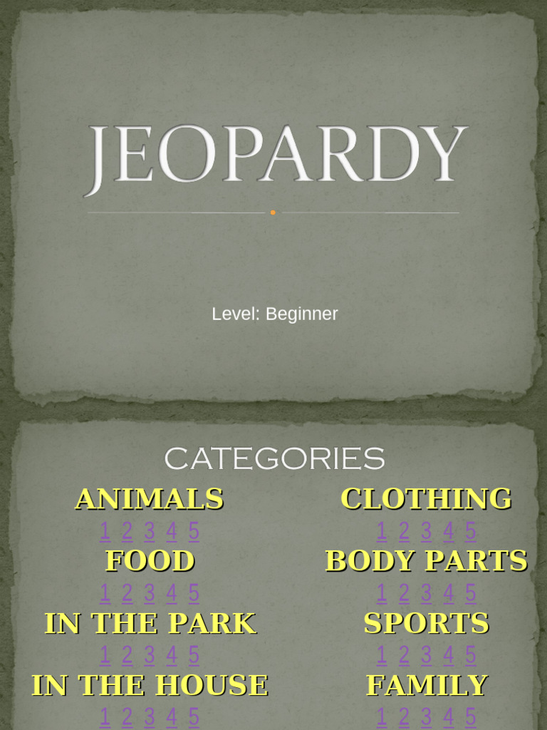 JEOPARDY - Level Beginner | PDF | Foods