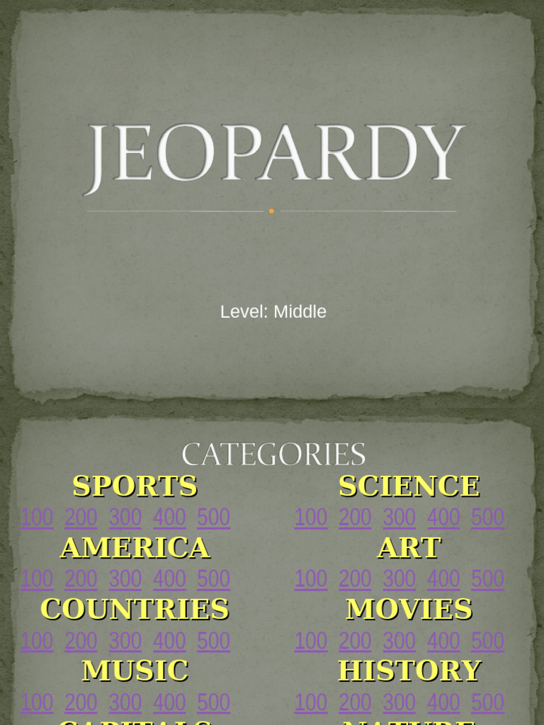 Jeopardy Questions for Middle School | PDF