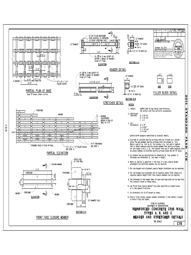 Caltrans Standard Plans 2015 - Crib Wall c07b | PDF | Structural Engineering | Materials