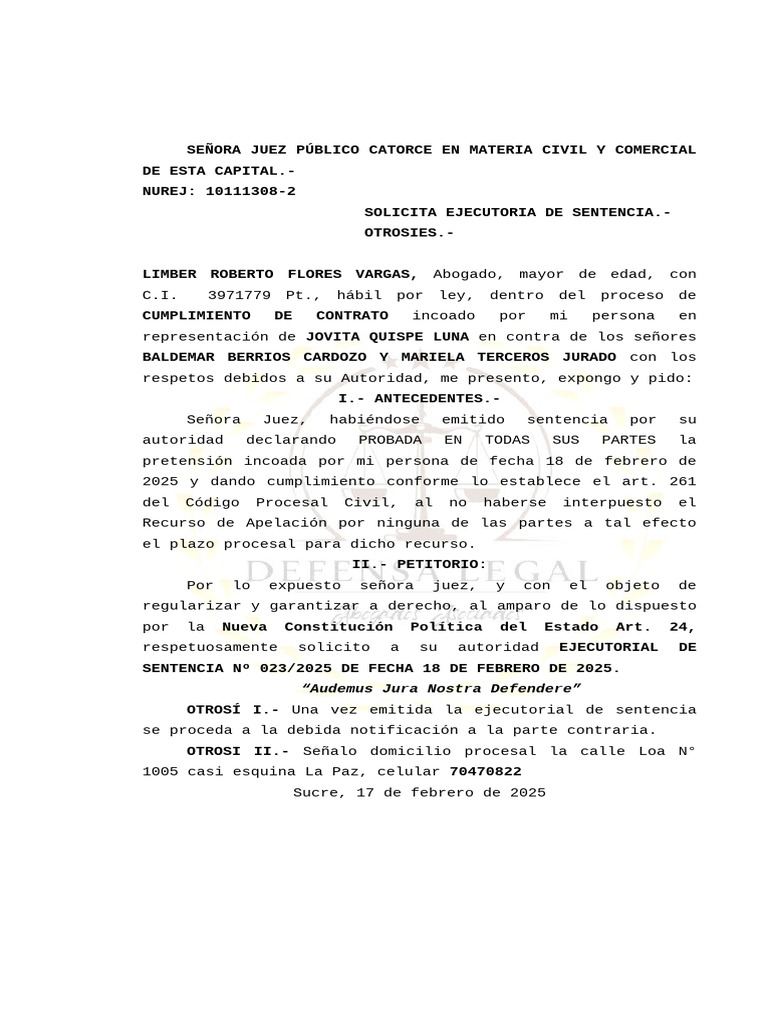 Ejecutoria de Sentencia Jovita | PDF