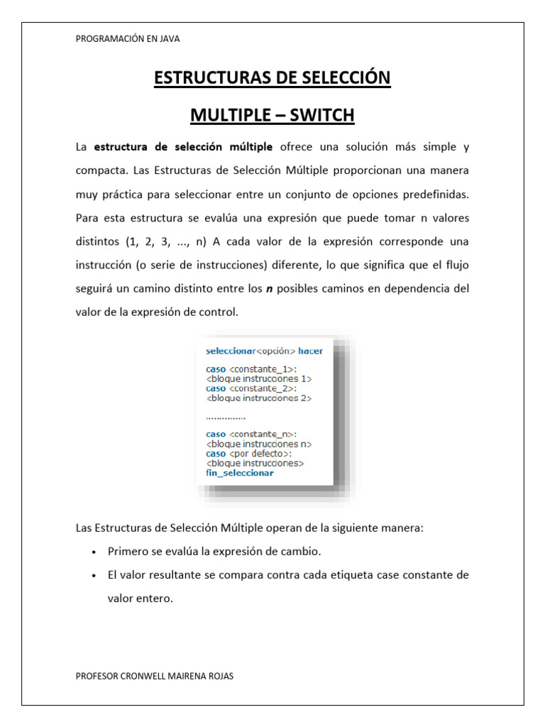 13 - Estructuras de Seleccion Multiple Switch | PDF | Java (lenguaje de programación ...