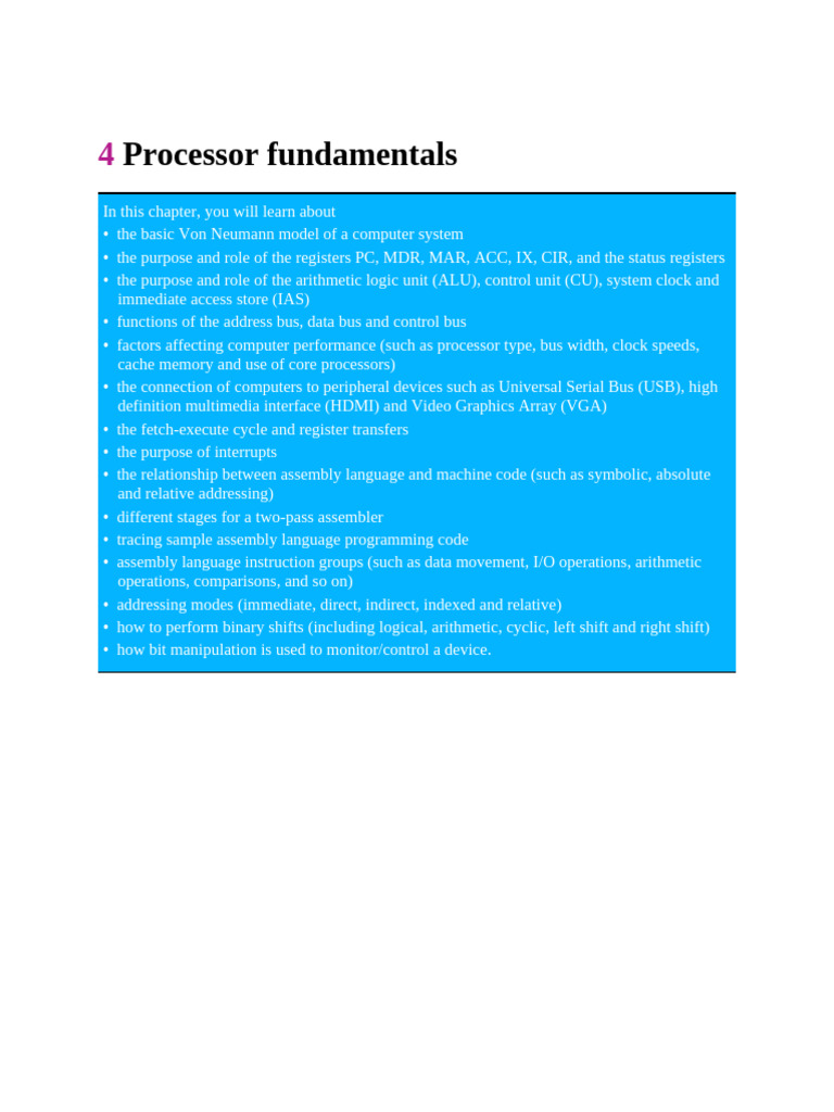 04 Processor Fundamentals Hodders | PDF | Assembly Language | Central Processing Unit