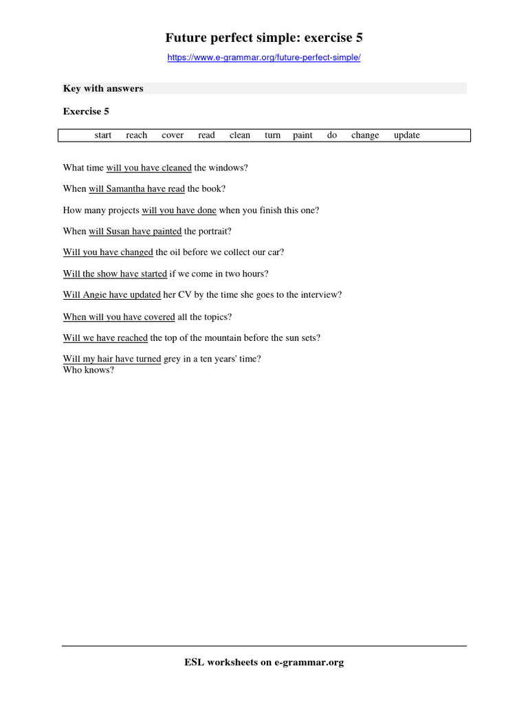 Future Perfect Simple Exercises PDF | PDF