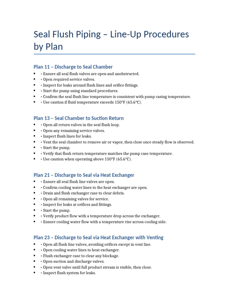 Seal Flush Piping Line-Up Procedures | PDF | Pump | Valve
