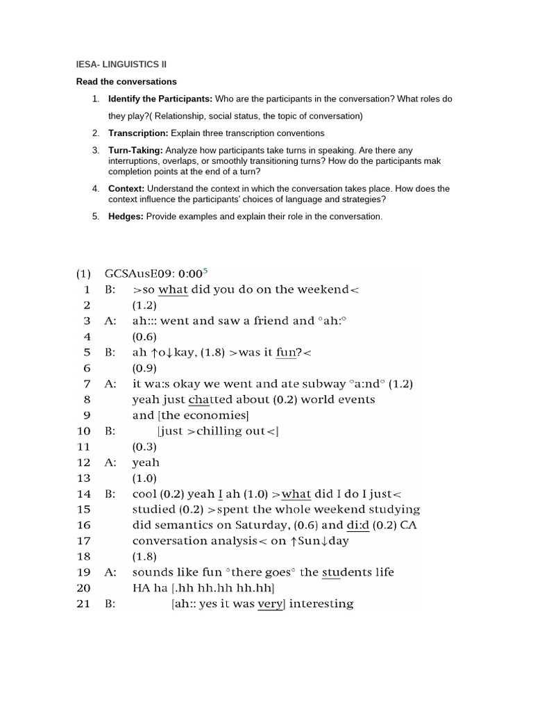 Conversation Analysis - Worksheet #11 | PDF