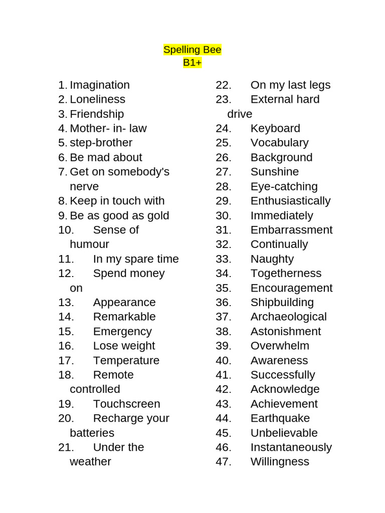 Spelling Bee B1+ | PDF