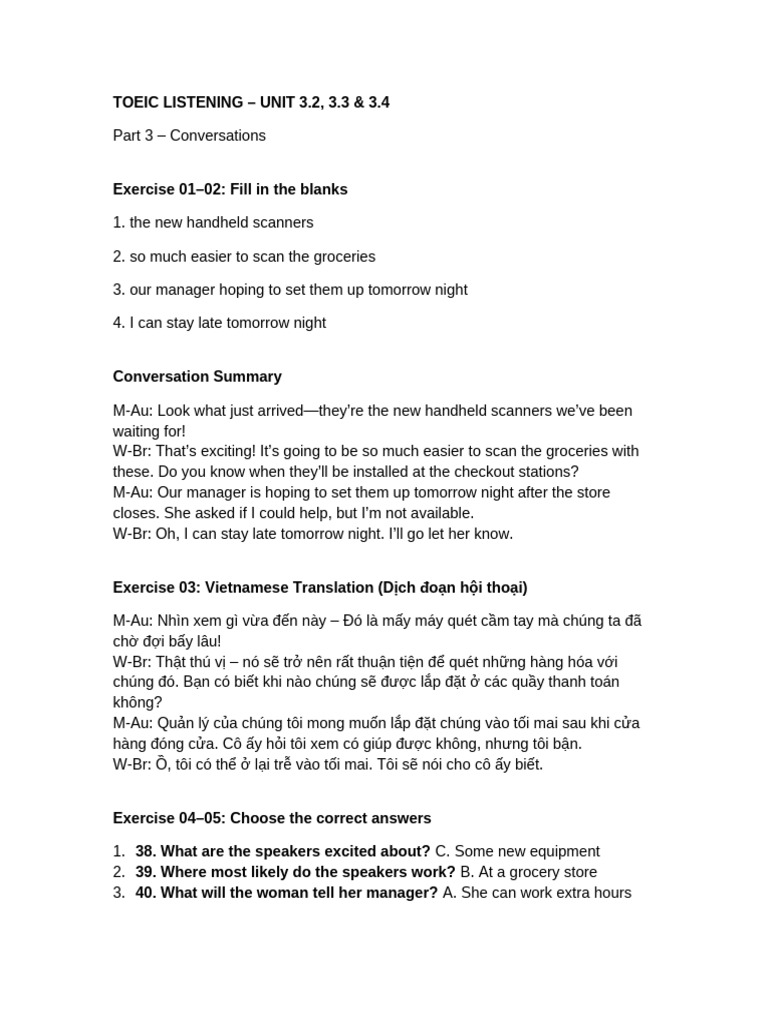 TOEIC Unit 3 Handout | PDF