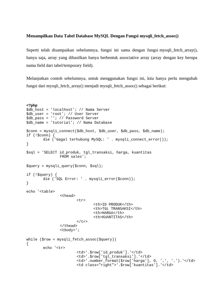 Menampilkan Data Tabel Database MySQL Dengan Fungsi | PDF