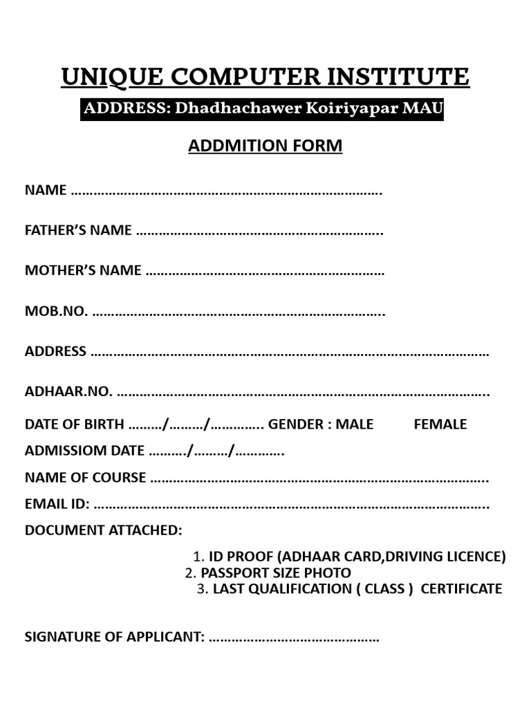 Unique Computer Institute Addmition Form - Docx - 20250609 - 202841 ...