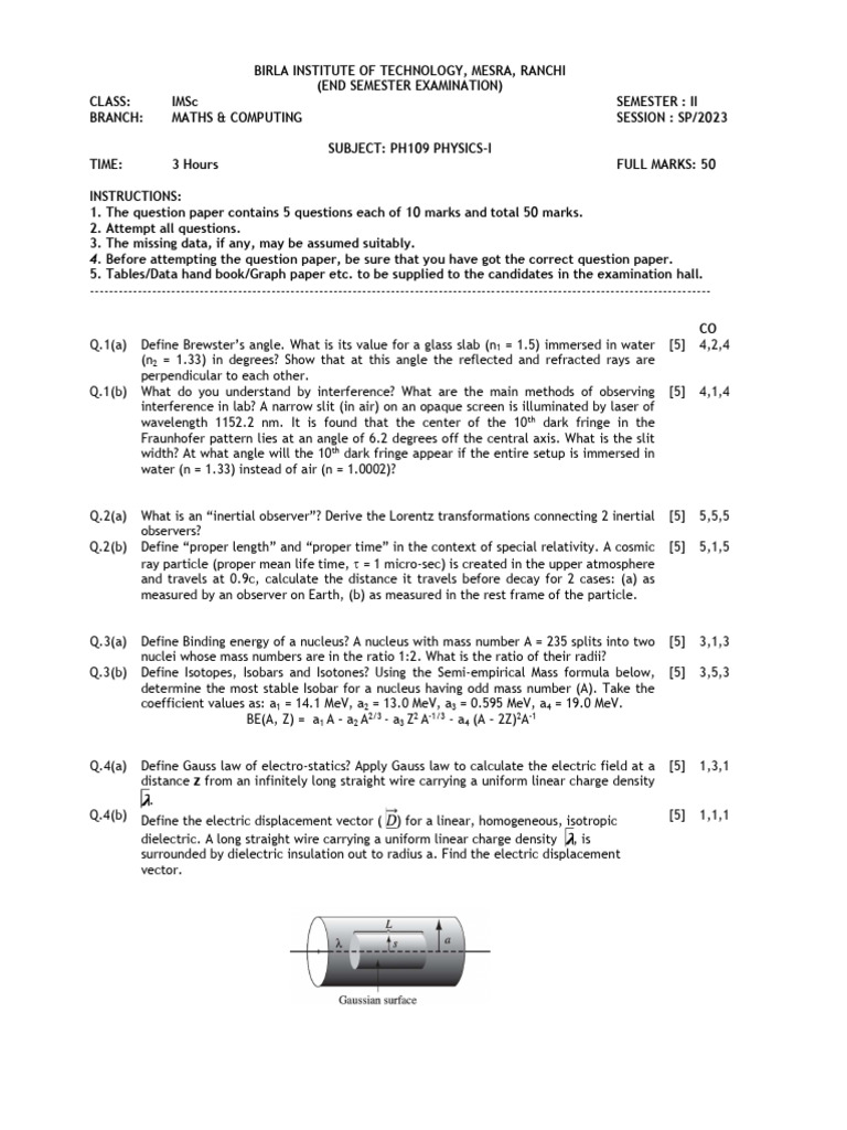 PH109 Physics-I (End - SP23) | PDF | Atomic Nucleus | Isotope