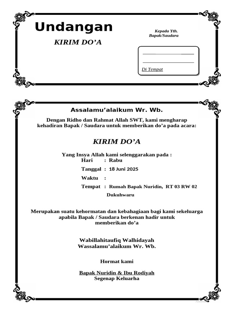 Undangan Kirim Do'a 18 Juni 2025 | PDF