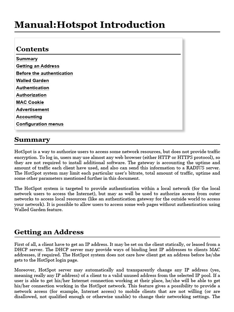 Manual - Hotspot Introduction - MikroTik Wiki | PDF | Http Cookie | Radius