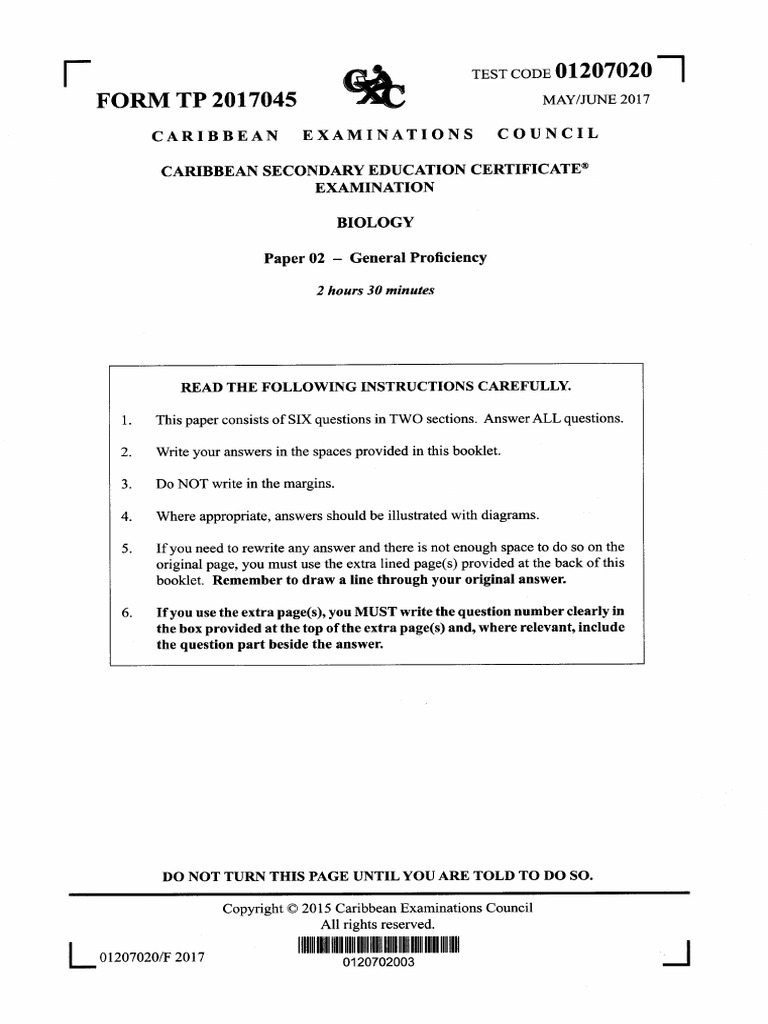 CSEC Biology MayJune P2 2017 | PDF | Menstrual Cycle | Photosynthesis