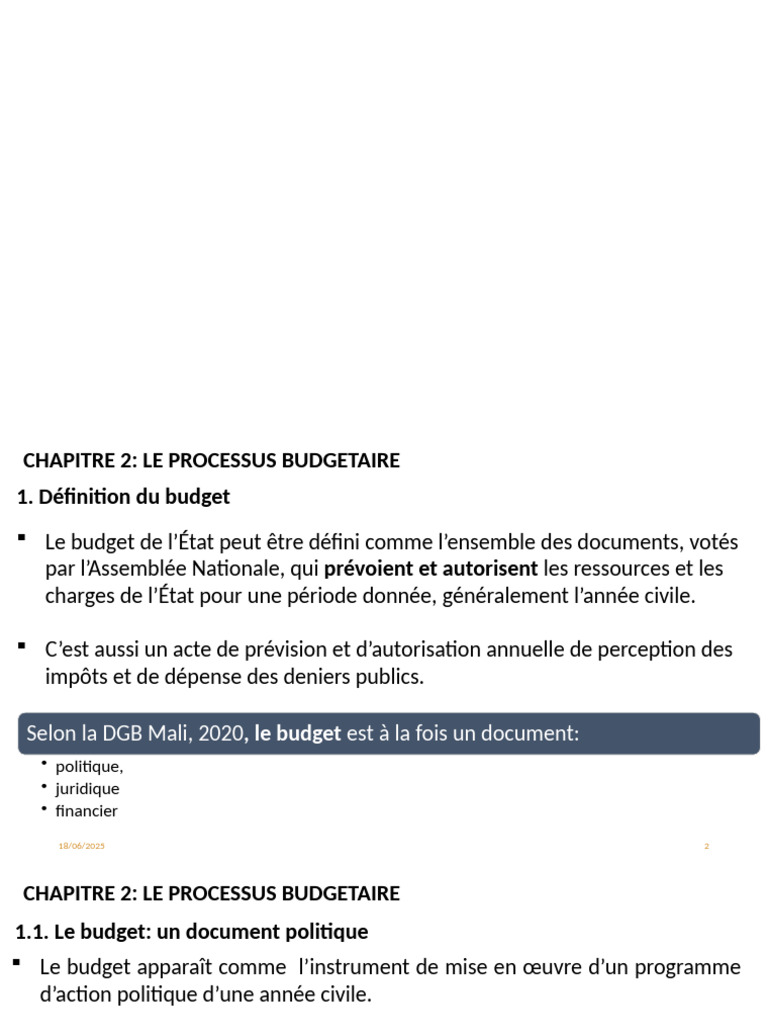 Chapitre 2 Le Processus Budgetaire | PDF | Budget | Économie