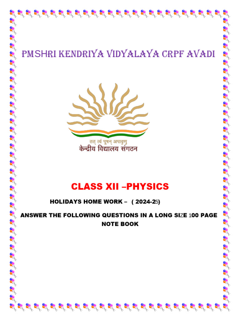 Xii - Physics Holiday Home Work-Summer | PDF | Capacitor | Capacitance