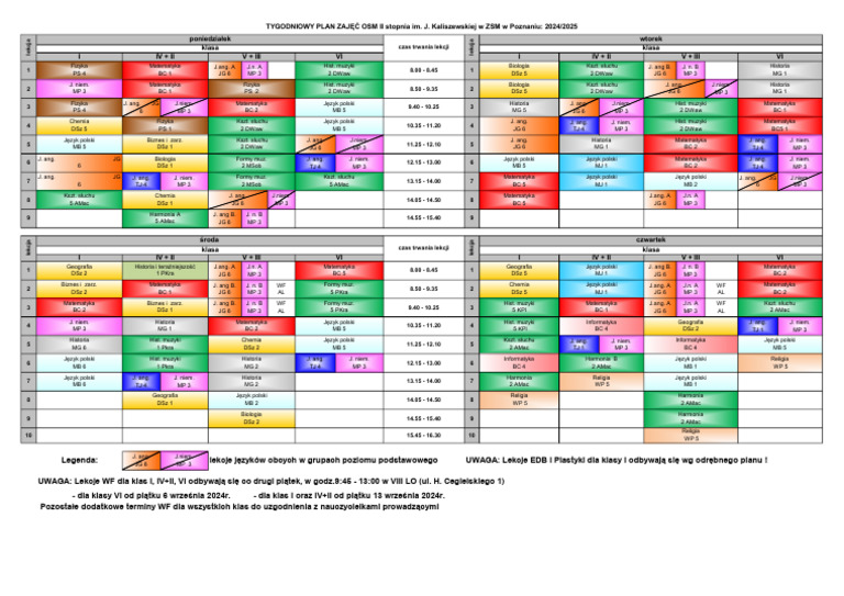 Plan Lekcji OSM 2024-25 Stan 2024-08-31 | PDF