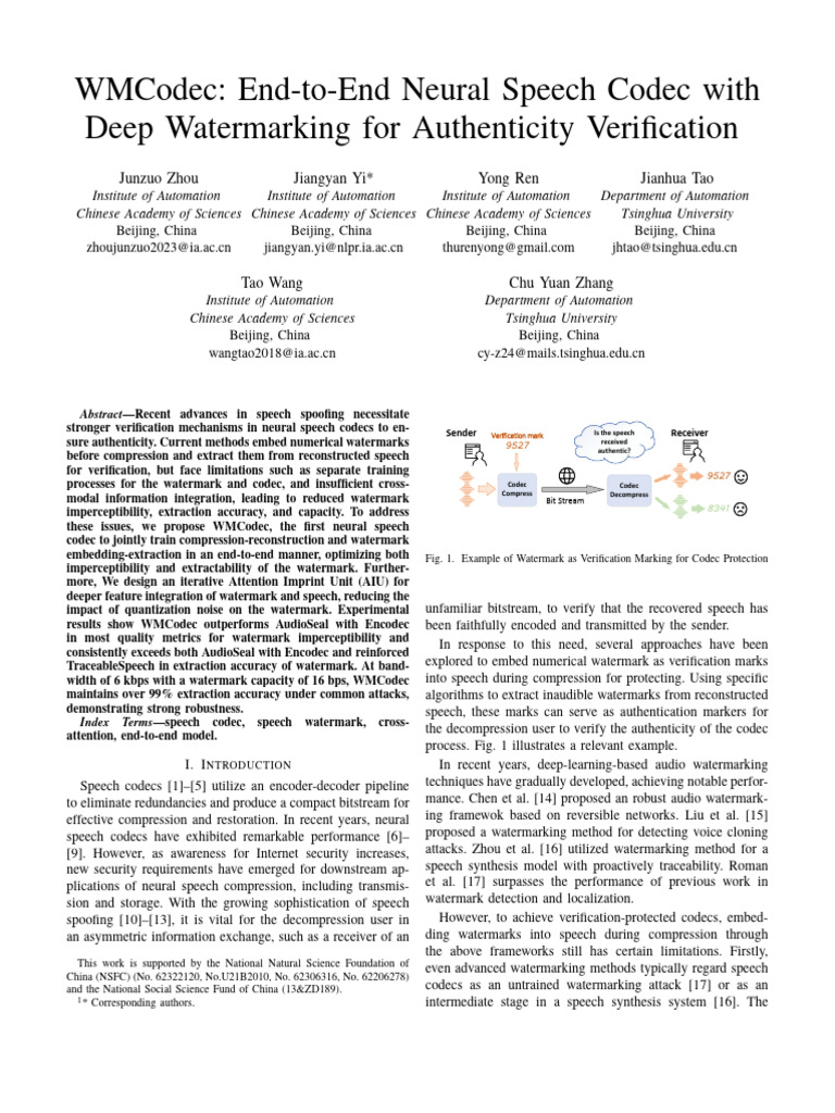 WMCodec End To End Neural Speech Codec With Deep Watermarking For Authenticity Verification ...