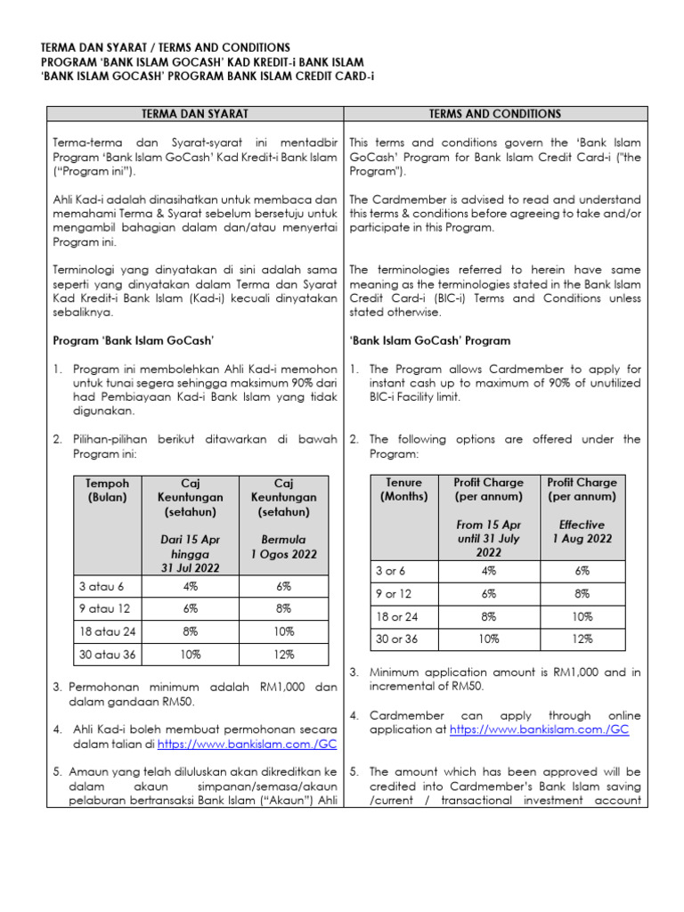 Terma Program Bank Islam GoCash | PDF