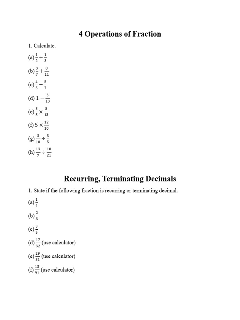 Worksheet 7. Fractions, Decimals, Percentages | PDF