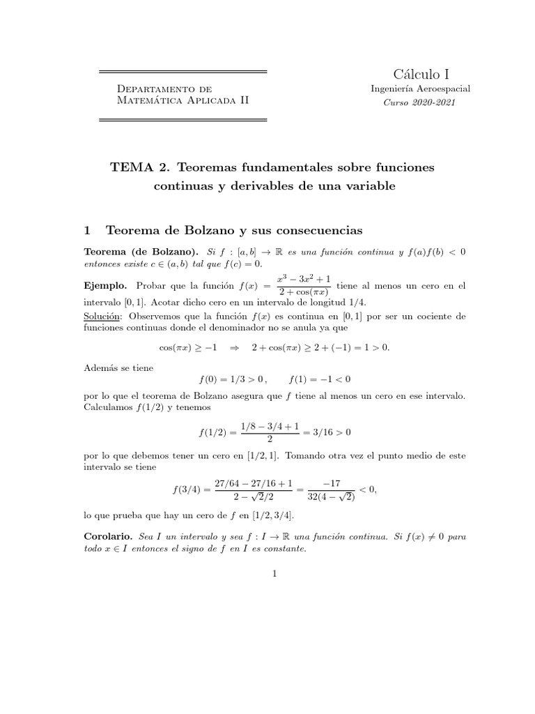 Tema2-Teoremas Fundamentales para Funciones Continuas o Derivables de ...