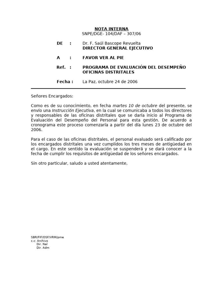 Nota Interna Eval Distritales | PDF