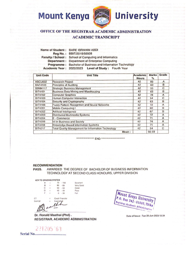 4TH Year Transcript | PDF