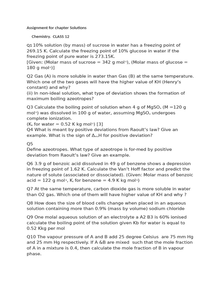 Colligative Properties and Solutions Analysis | PDF | Solubility | Mole ...