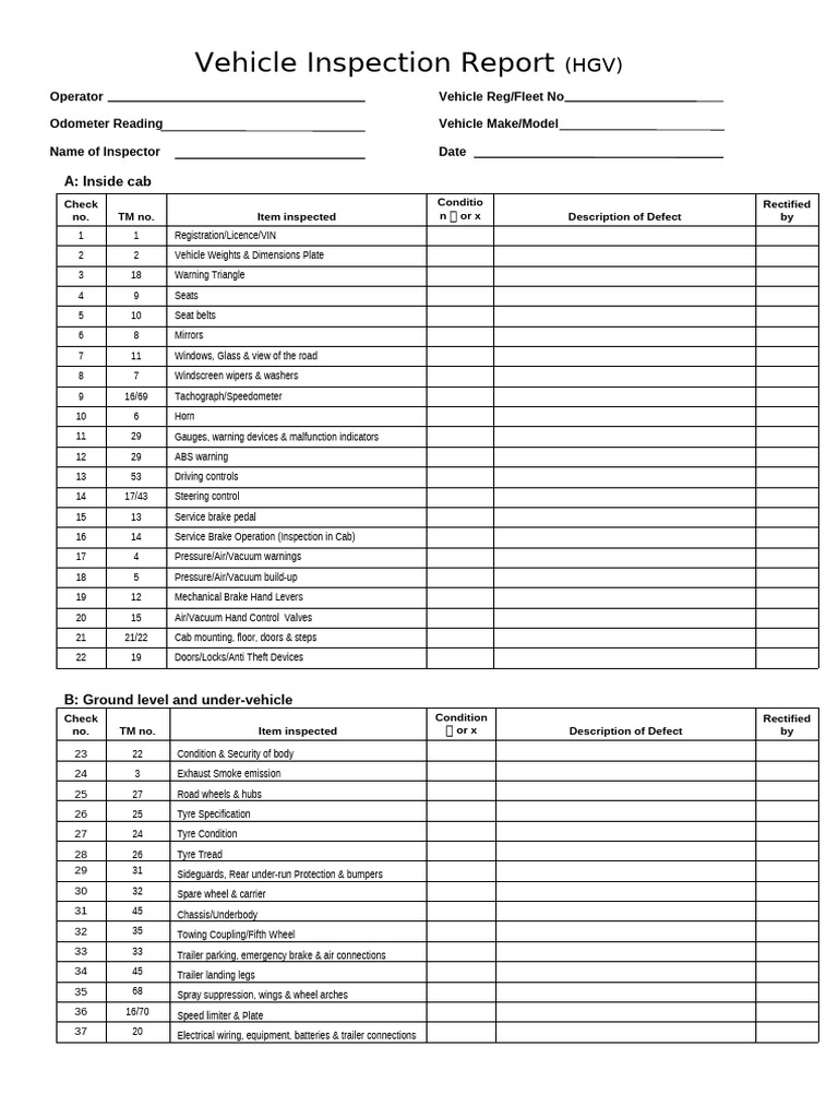Template HCV Inspection Sheet | PDF | Brake | Trailer (Vehicle)