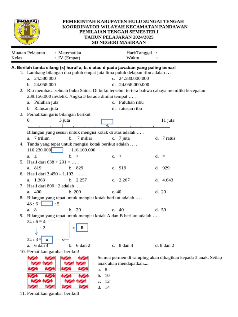 Soal Sts 1 MTK Kelas 4 | PDF
