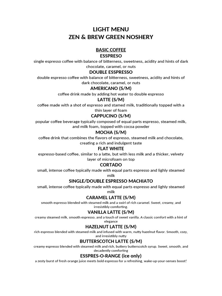 Soft Opening Zen & Brew Menu | PDF | Coffee | Chocolate