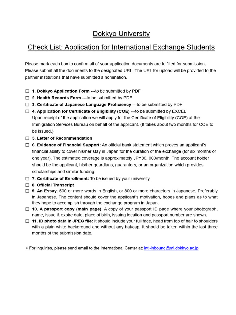 Checklist ExchangeStudents | PDF