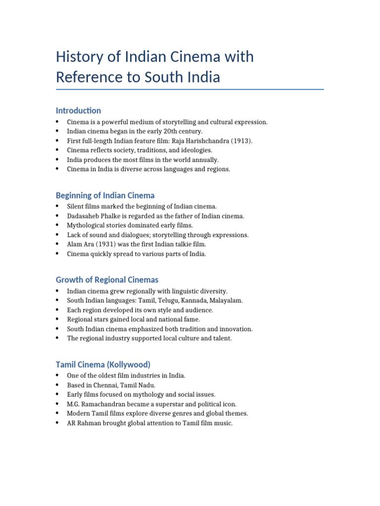 History of Indian Cinema South India | PDF | Cinema Of India | South India
