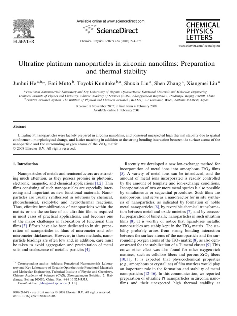 Ultrafine Platinum Nanoparticles in Zirconia Nanofilms Preparation and ...