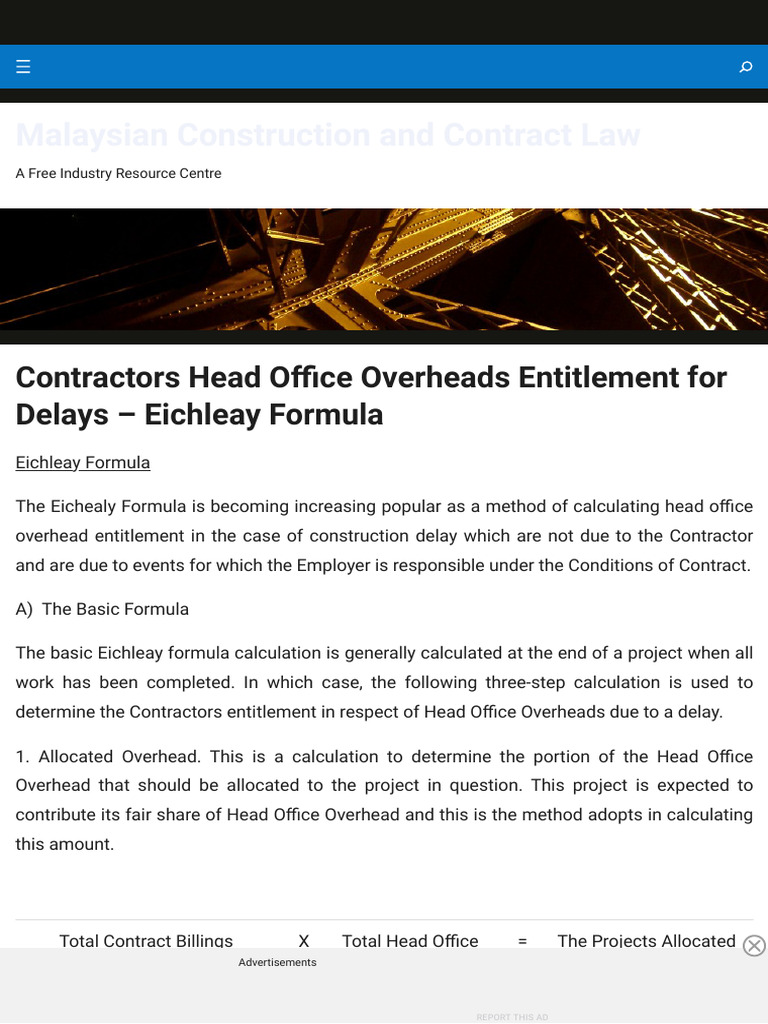 Contractors Head Office Overheads Entitlement For | PDF | Insurance ...