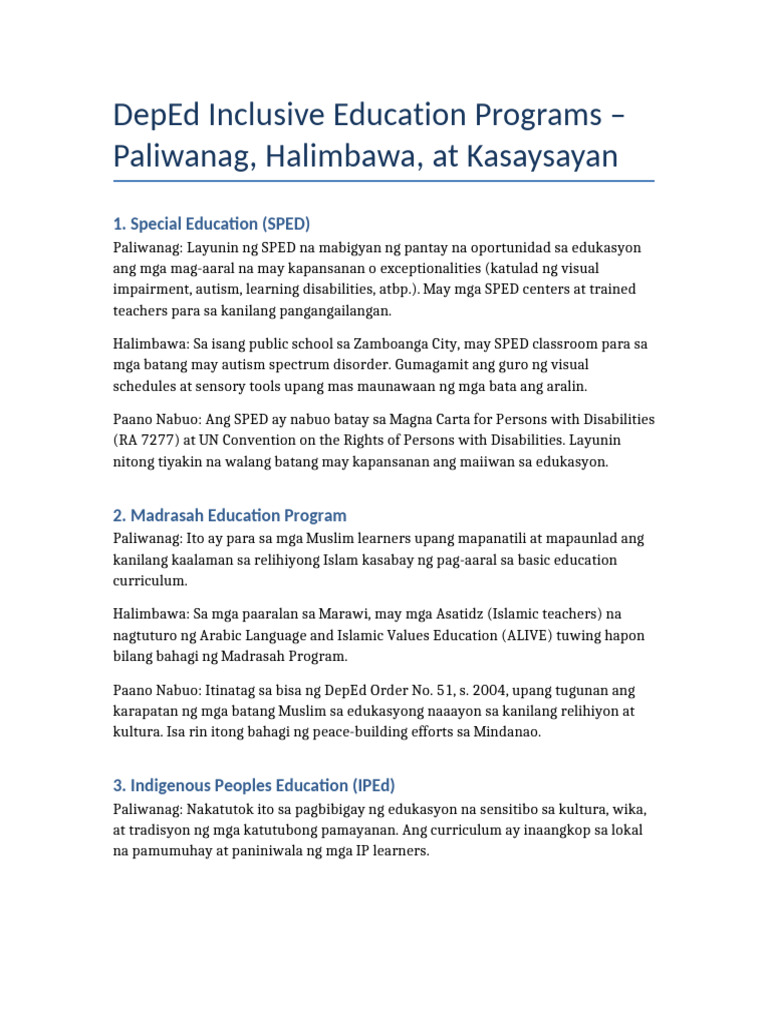 Inclusive Education Programs Explanation | PDF