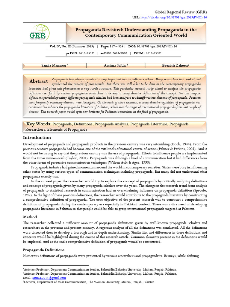 Analyzing Contemporary Propaganda Definitions | PDF | Propaganda ...