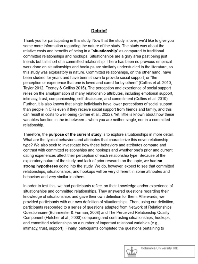 Situationship Study Debrief | PDF | Interpersonal Relationships | Psychology