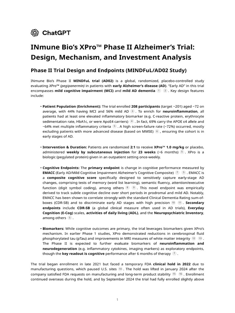 INmune Bio's XPro™ Phase II Alzheimer's Trial - Design, Mechanism, and ...