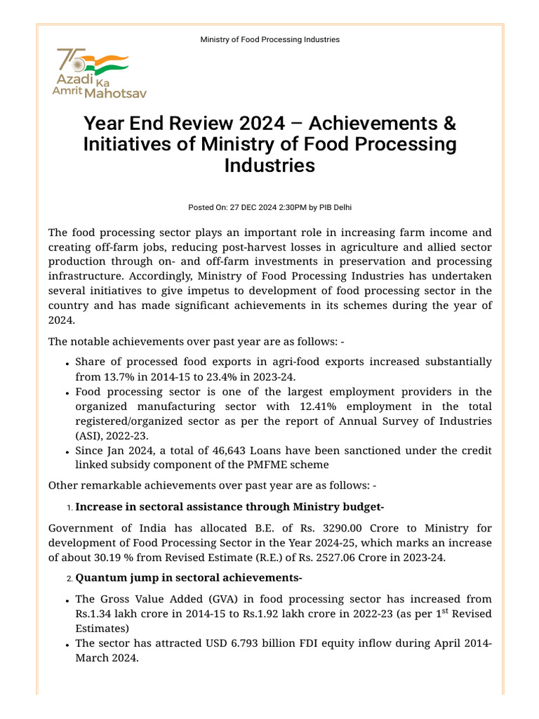 2024 Achievements of Food Processing Ministry | PDF | Economies