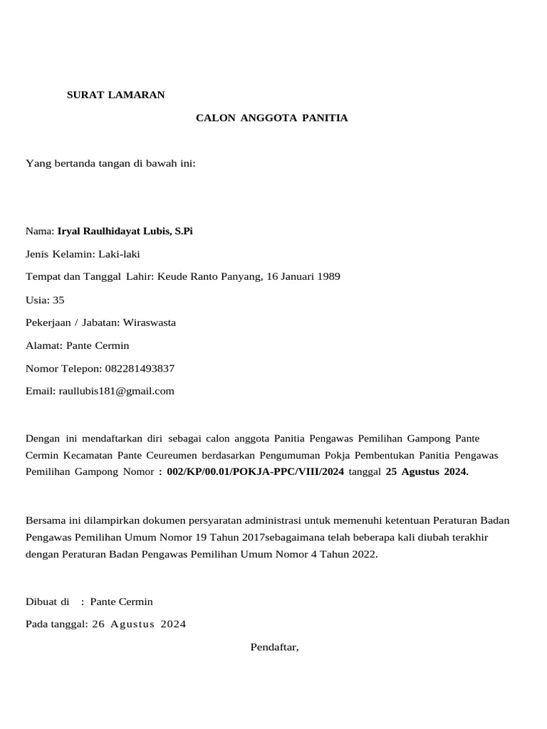 Surat Lamaran Calon Anggota PPG - Docx - 20240825 - 222713 - 0000 | PDF