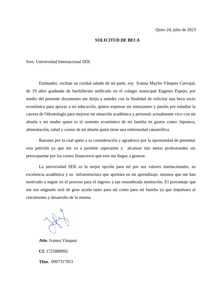Carta Solicitud de Becas | PDF