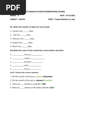 Months Of The Yearseasonsordinal Numbers Worksheet