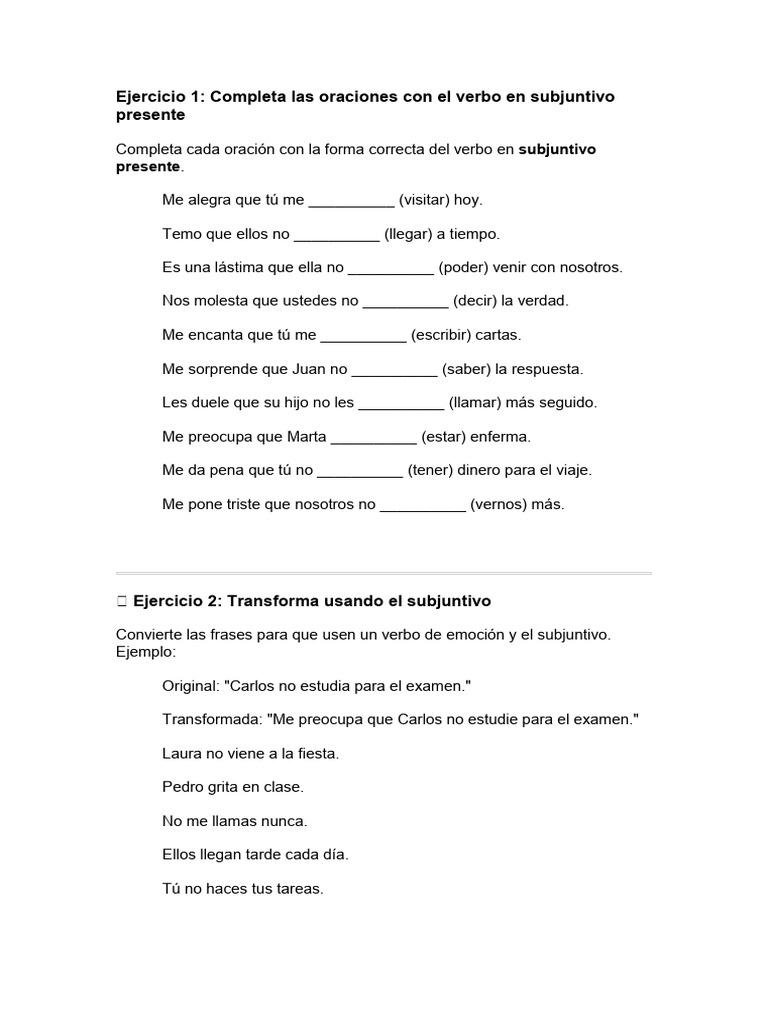 Ejercicios de Subjuntivo y Emoción | PDF