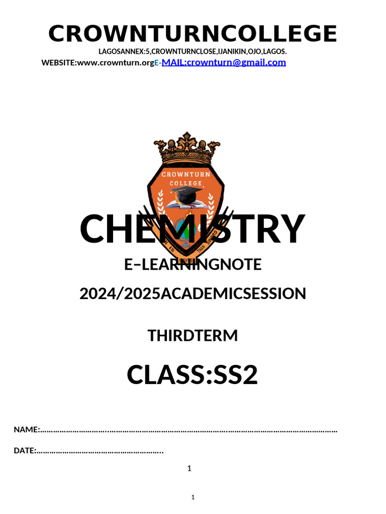 SSS 2 E-note 3rd Term Chemistry | PDF | Chemistry | Chemical Substances