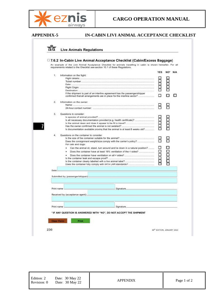 Appendix 5 in Cabin Avi Acceptance Checklist | PDF