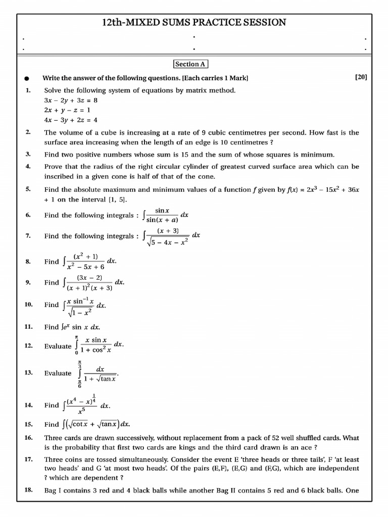 12th-Mixed Sums Practice Session | PDF