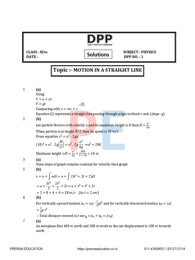 Motion in 1D DPP 3 Solution Min | PDF | Speed | Velocity