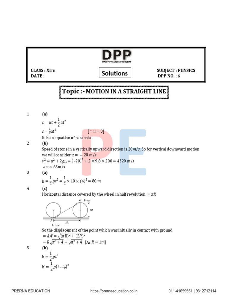 Motion in 1D DPP 6 Solution Min | PDF | Acceleration | Velocity